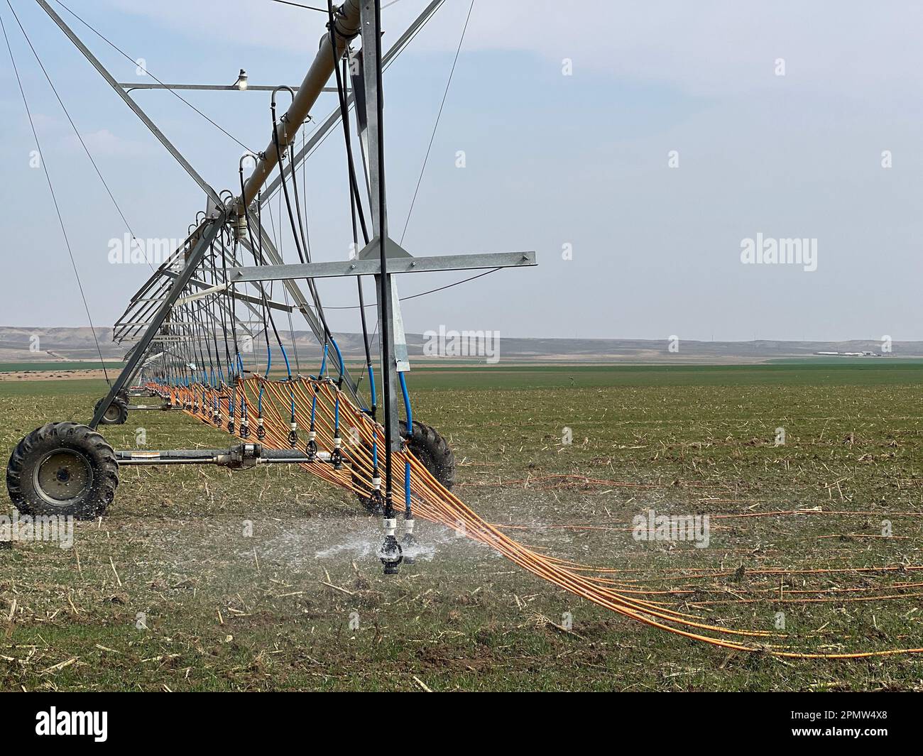Irrigation system watering the field with a high pressure water jet ...