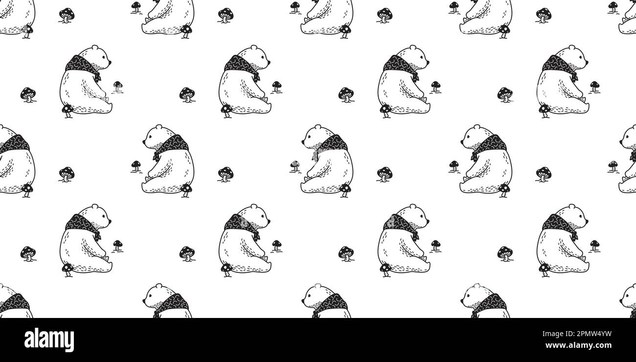 Bear seamless pattern vector polar bear teddy mushroom wallpaper isolated background Stock ...
