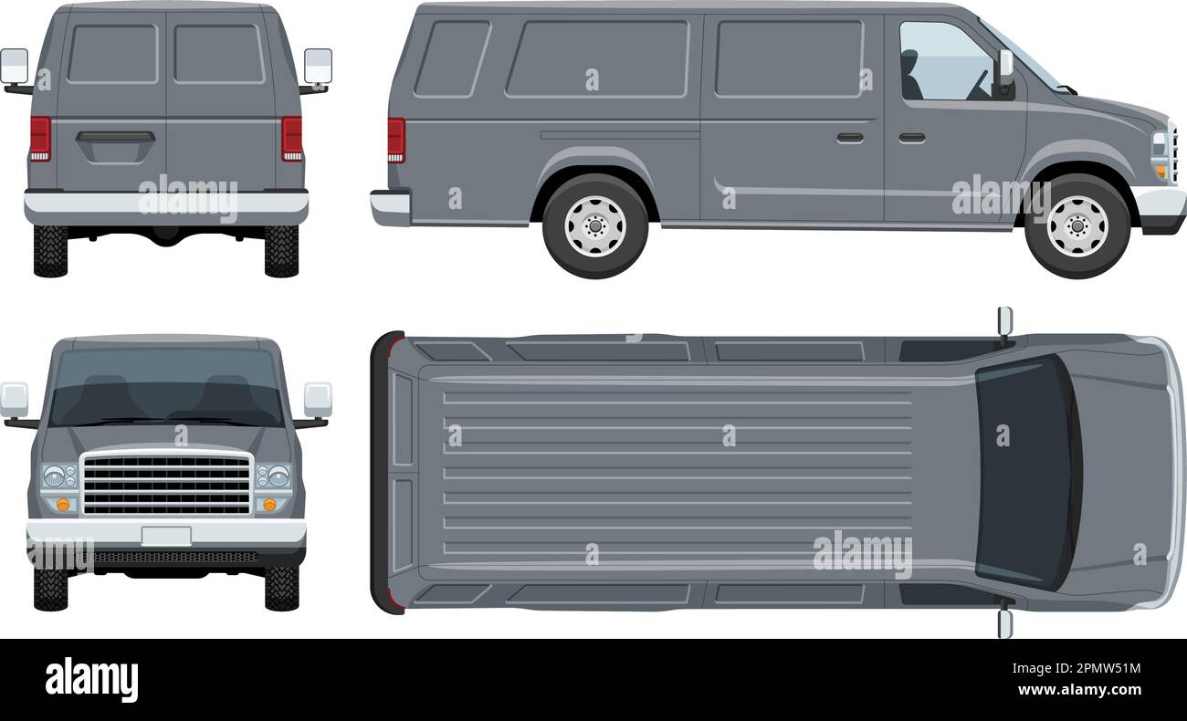 Grey van vector template with simple colors without gradients and effects. View from side, front ...