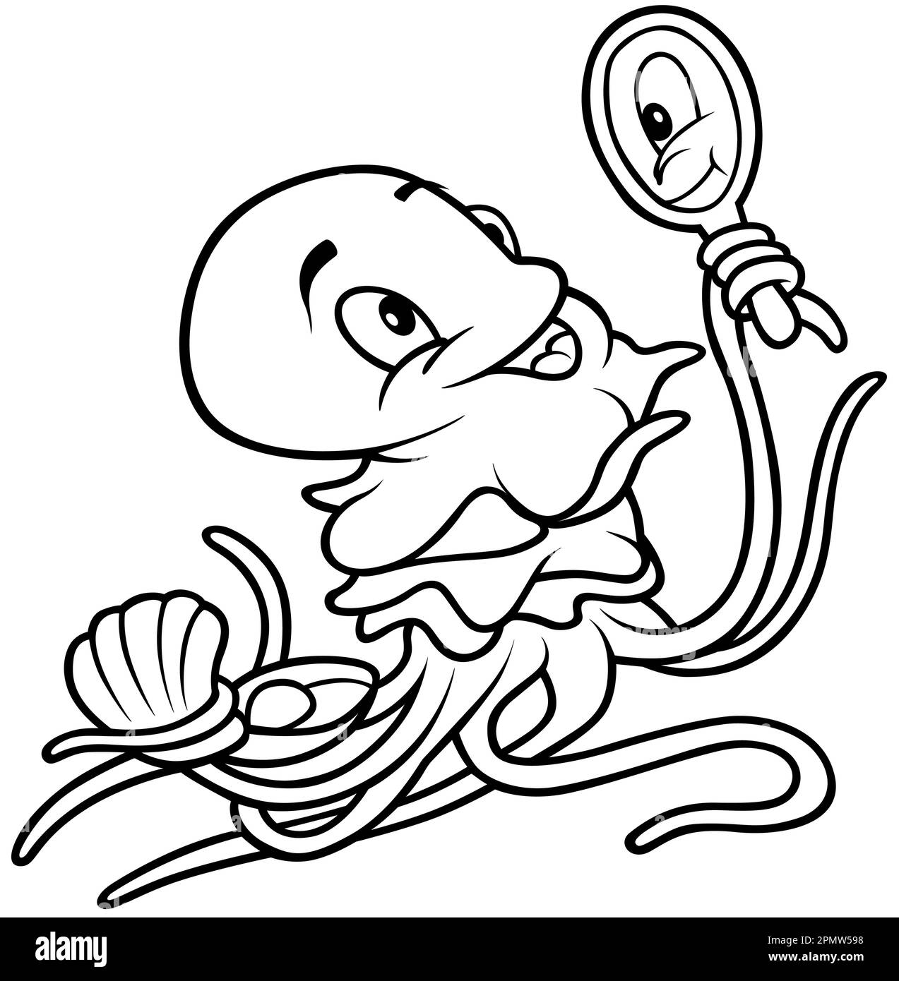 Drawing of a Jellyfish Holding a Pocket Mirror Stock Vector Image & Art ...