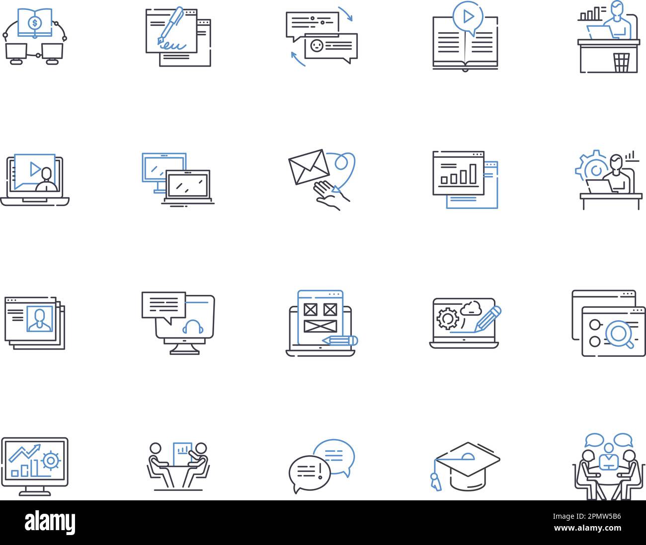 Online Education Outline Icons Collection Elearning Tutoring Online Courses Distance