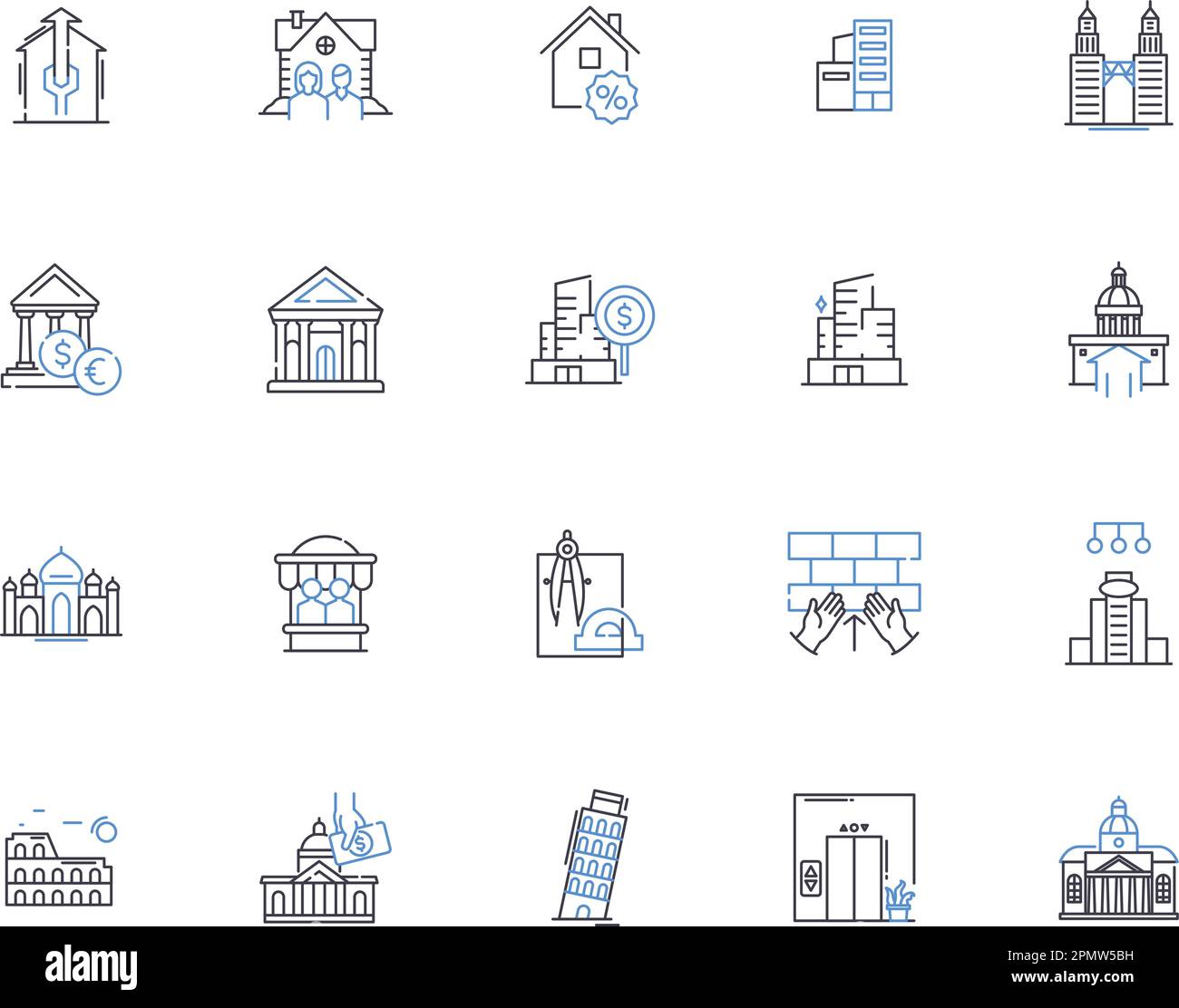 Buildings outline icons collection. Architecture, Structures, Edifices ...