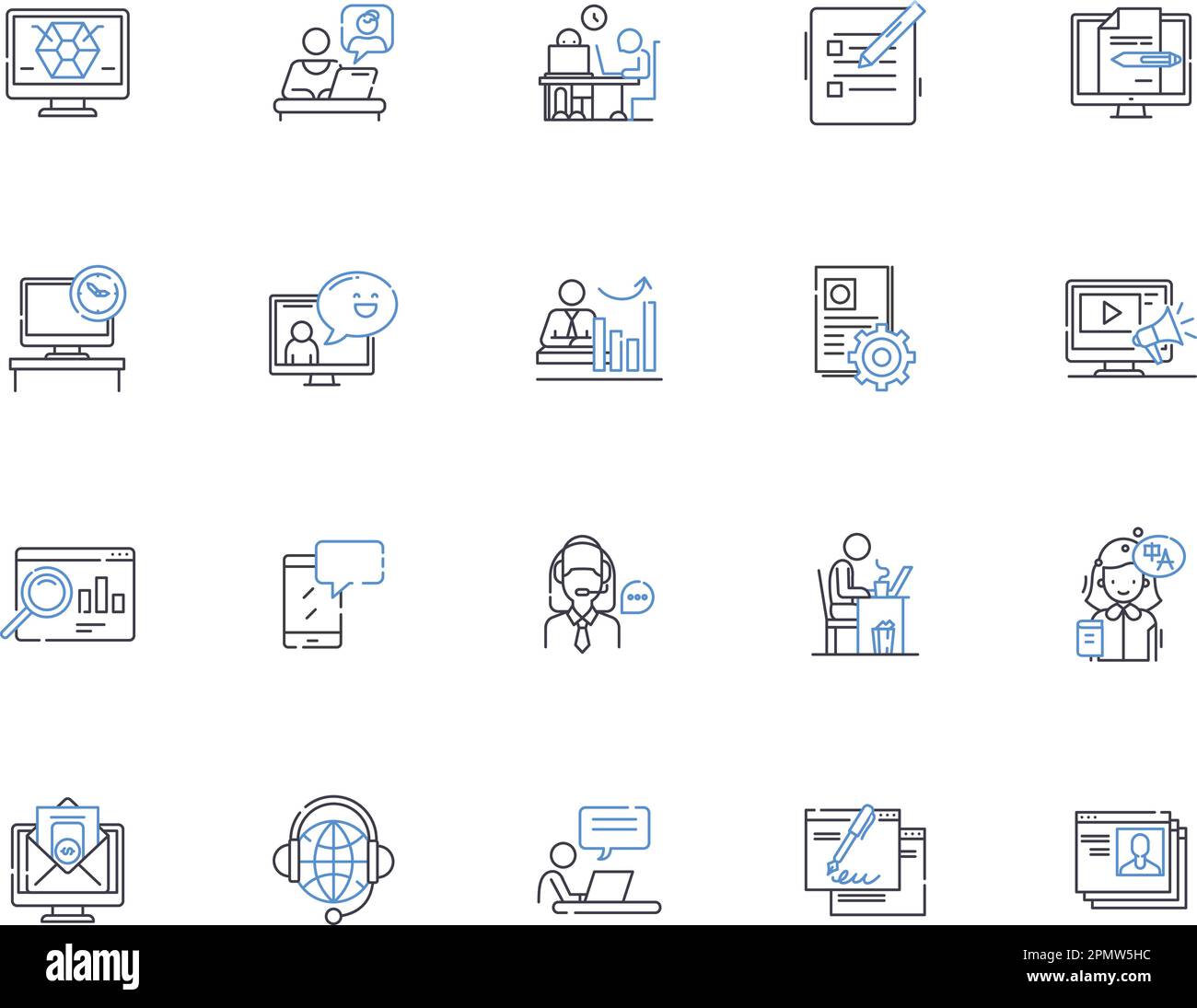 Work from home outline icons collection. Home-based, telecommuting ...