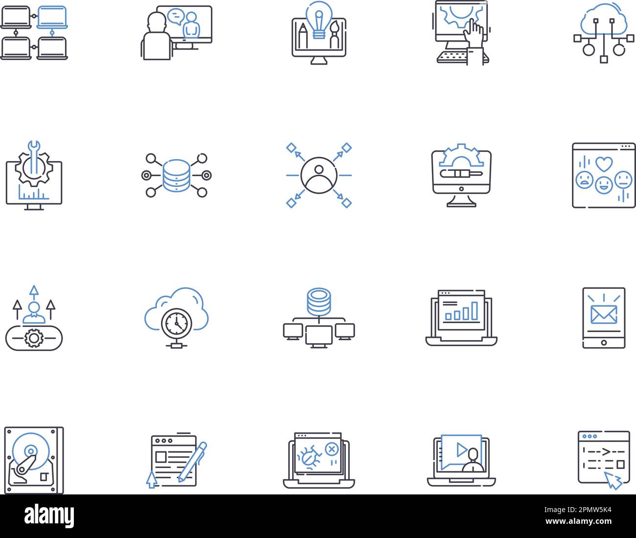Digital Outline Icons Collection Technology Computing Electronics Network Digitalization