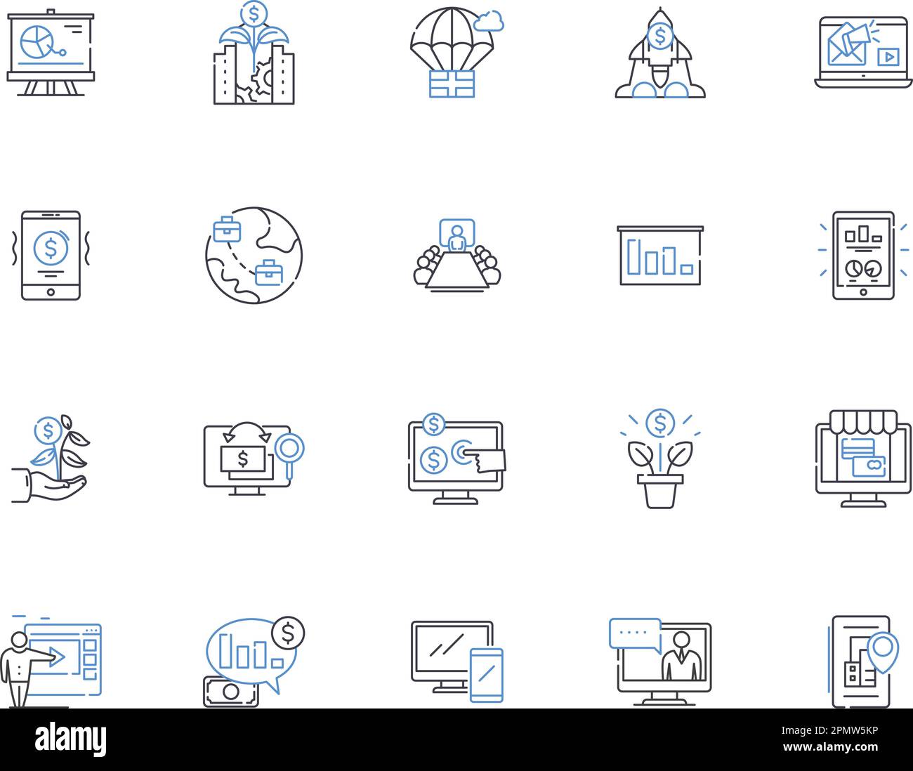 Business startup outline icons collection. Entrepreneur, Investment ...