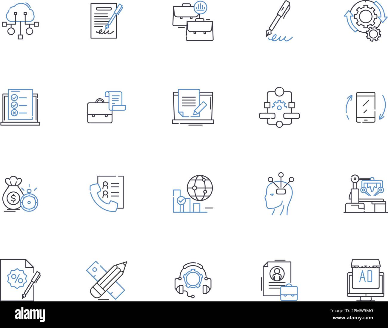 Operations management outline icons collection. Planning, Scheduling ...