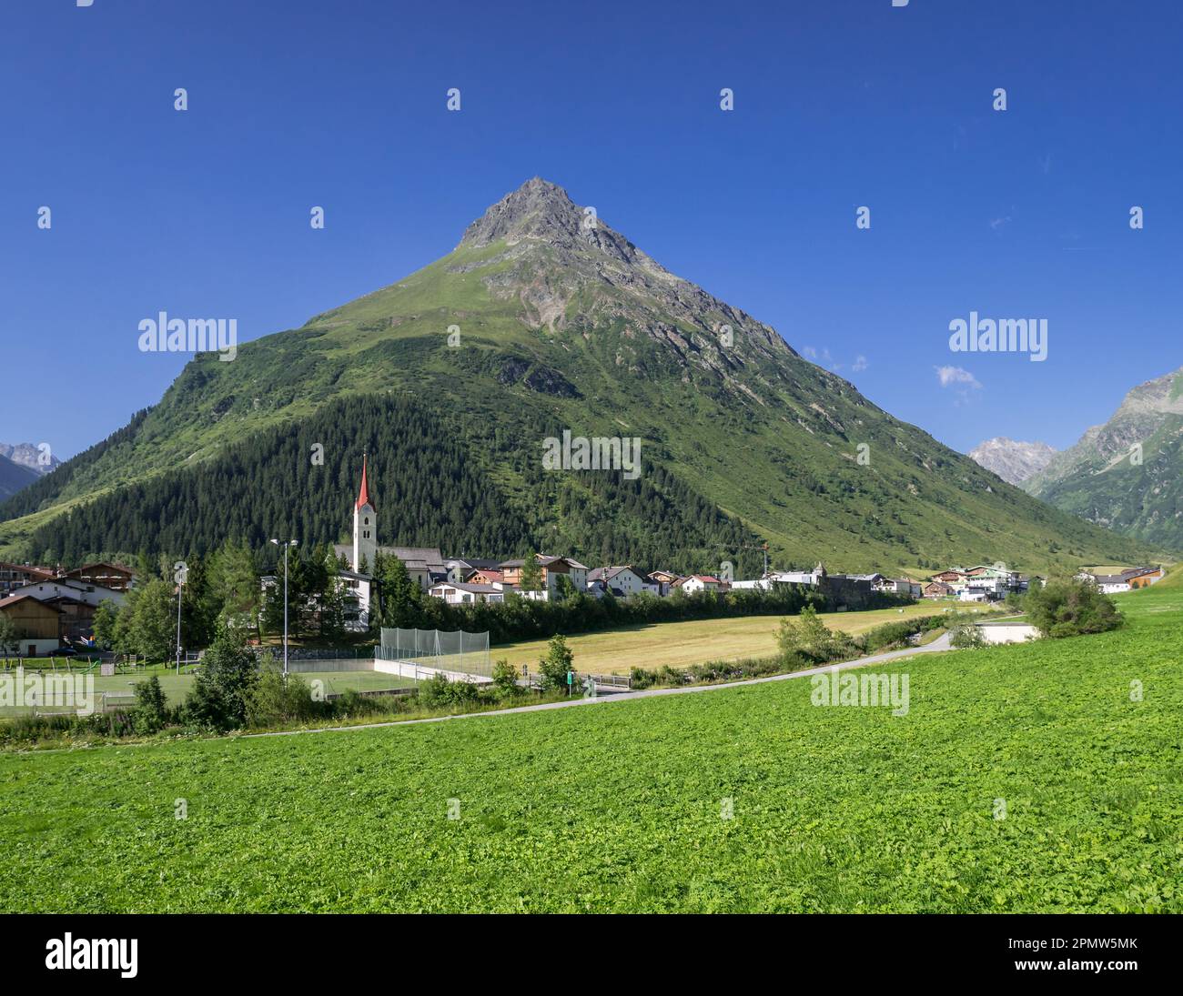 View of Galtür village in summer, Paznaun Valley, Tyrol, Austria Stock ...
