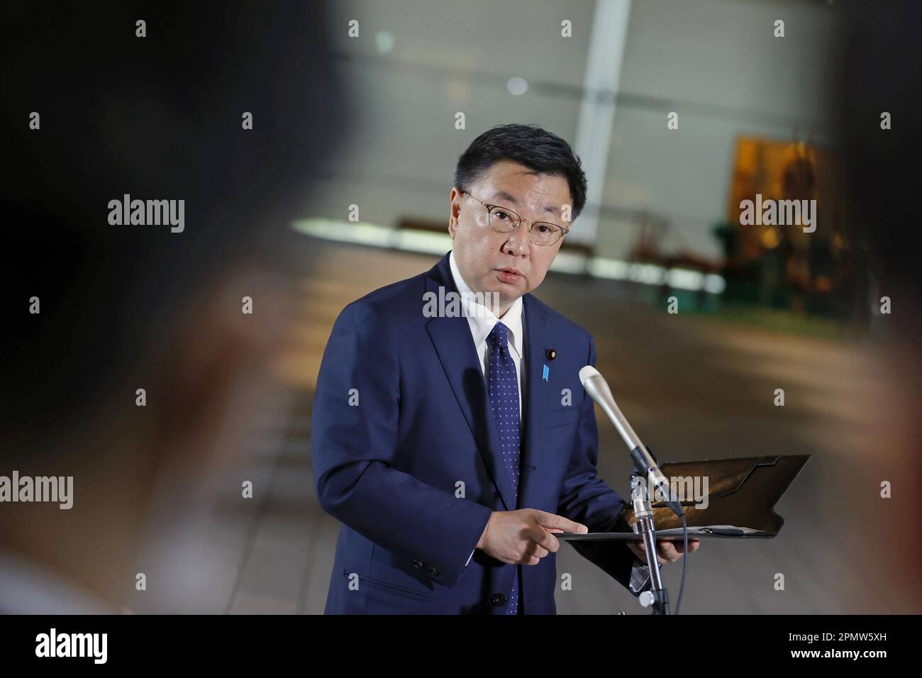 Japanese Chief Cabinet Secretary Hirokazu Matsuno meets the press at ...