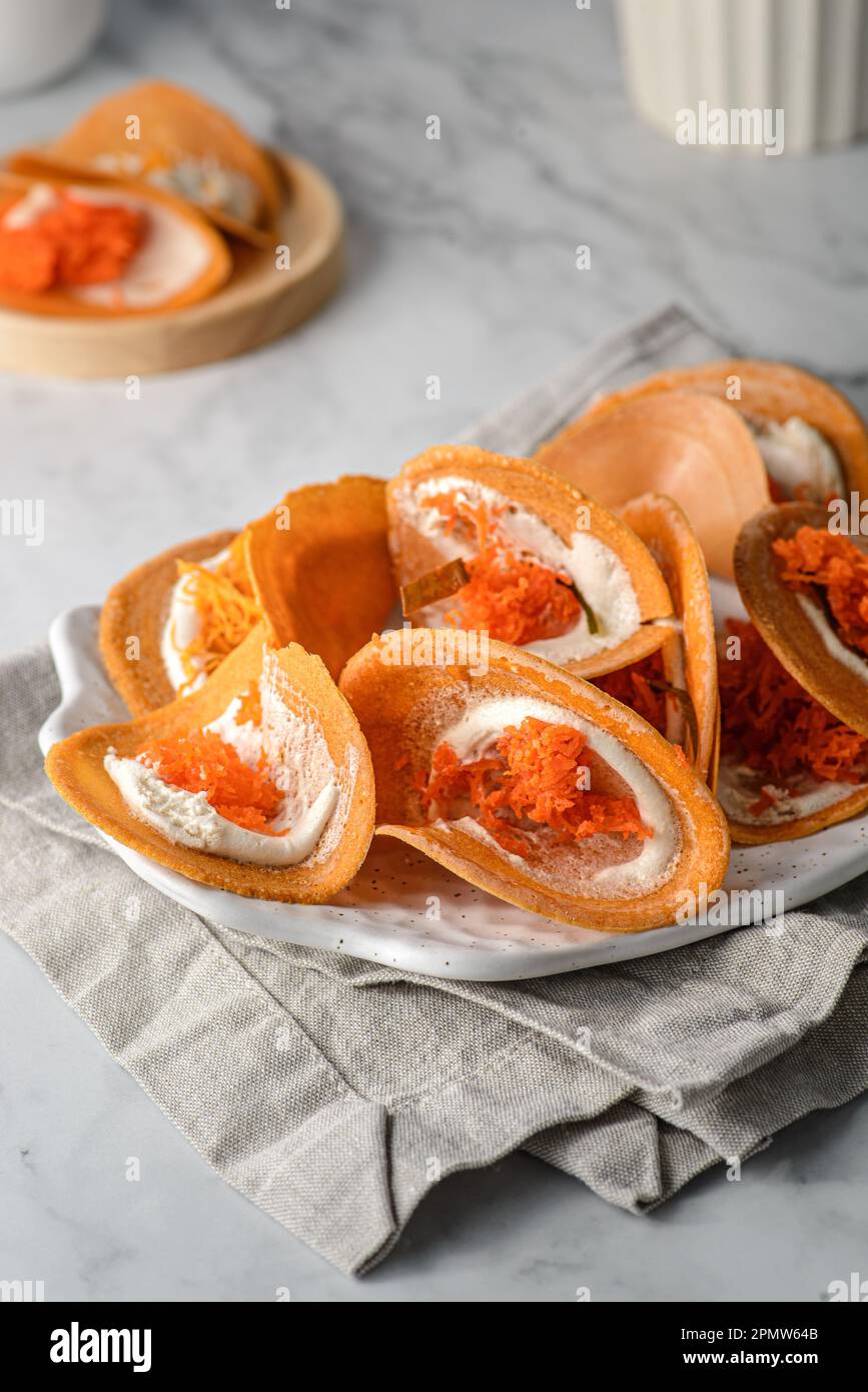 Khanom Buang thai dessert of crisp and meringue. it is made from crispy ...