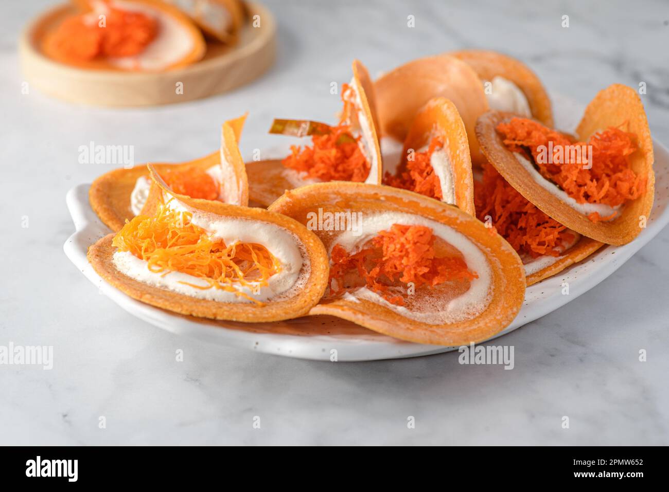 Khanom Buang thai dessert of crisp and meringue. it is made from crispy ...