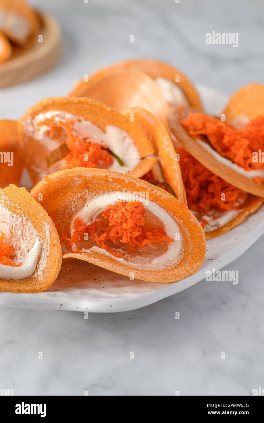 Khanom Buang thai dessert of crisp and meringue. it is made from crispy ...