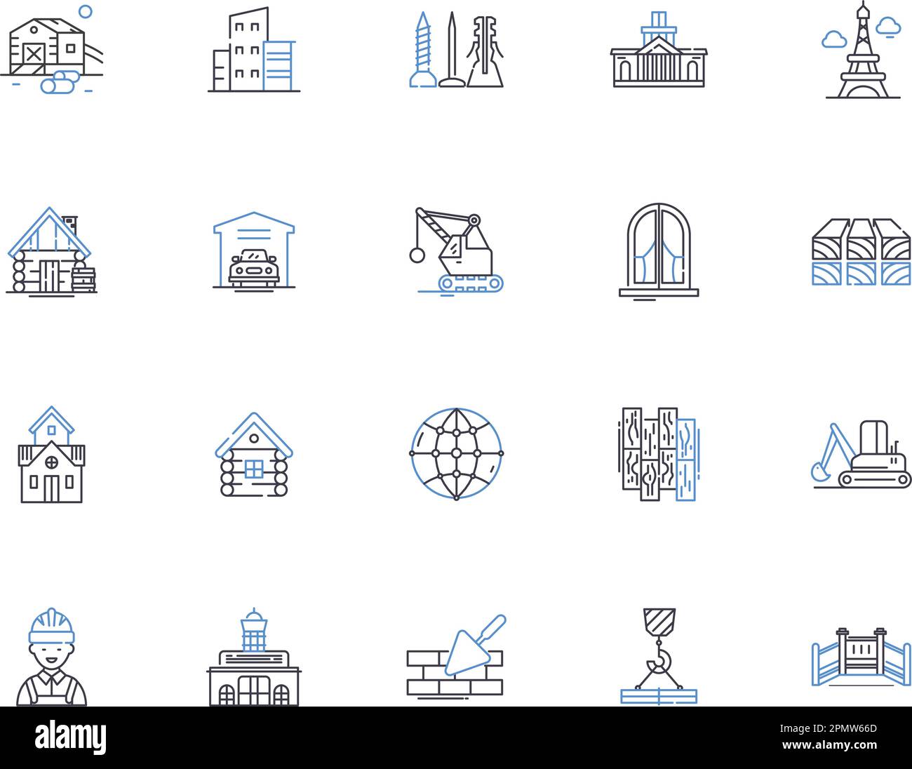 Building restoration outline icons collection. Rebuilding, Preservation ...