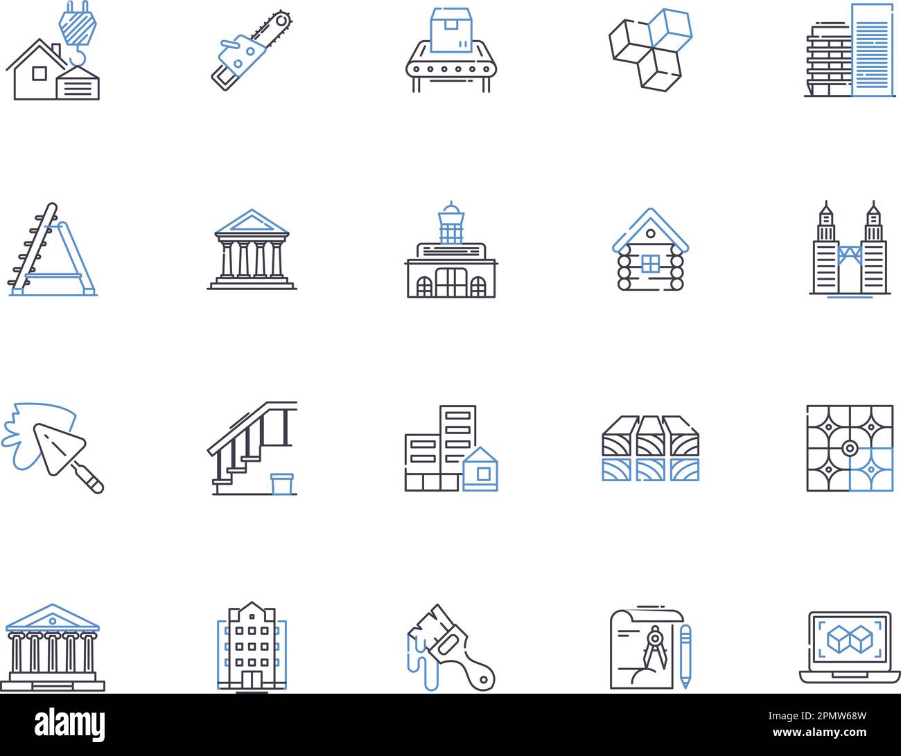 Construction Outline Icons Collection Build Erect Construct Assemble Constructible
