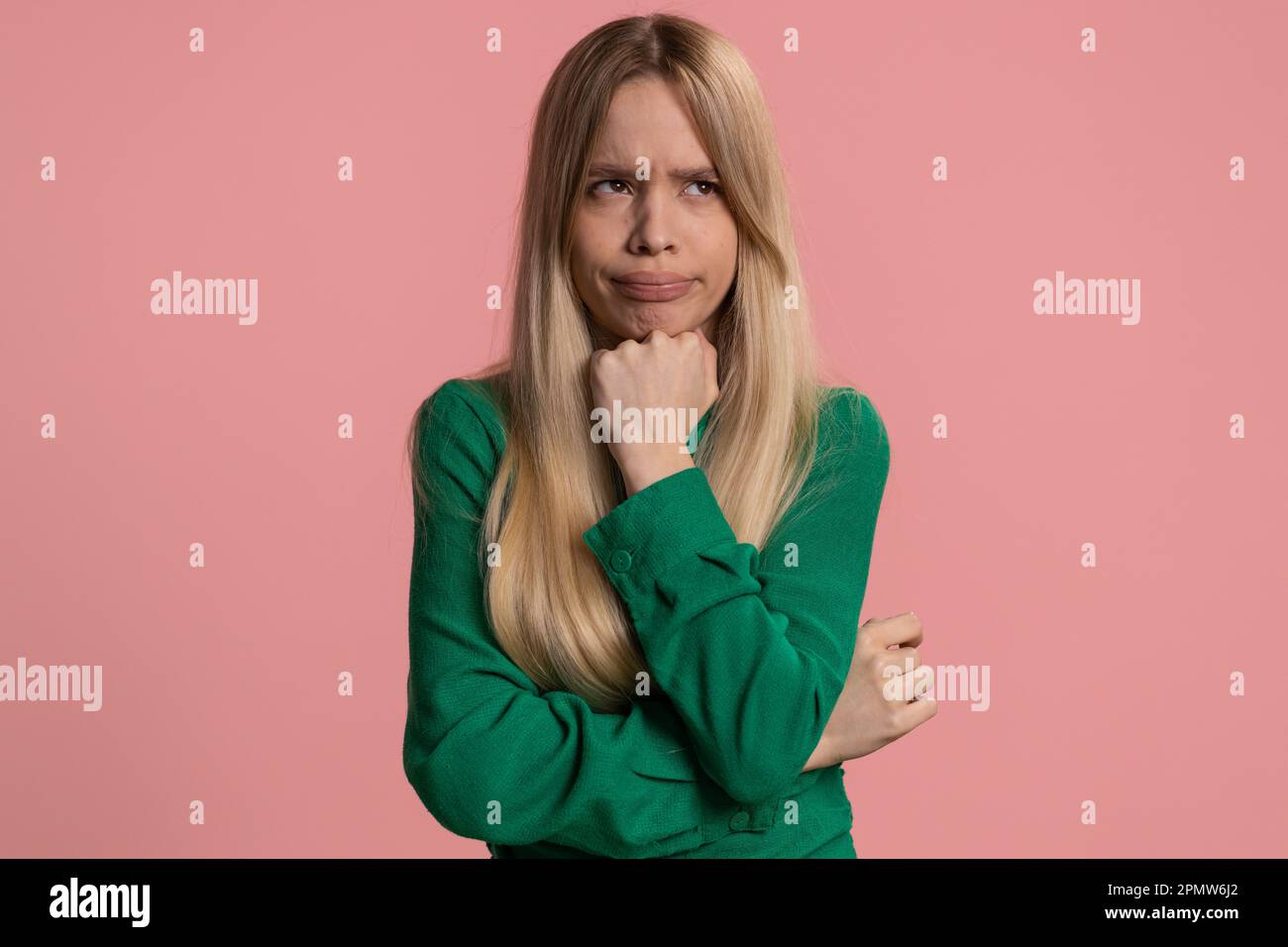 Tired bored caucasian woman indifferent expression, exhausted of ...
