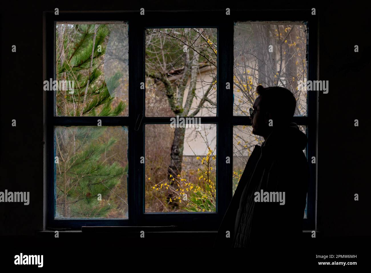 Man window silhouette from behind hi-res stock photography and images ...