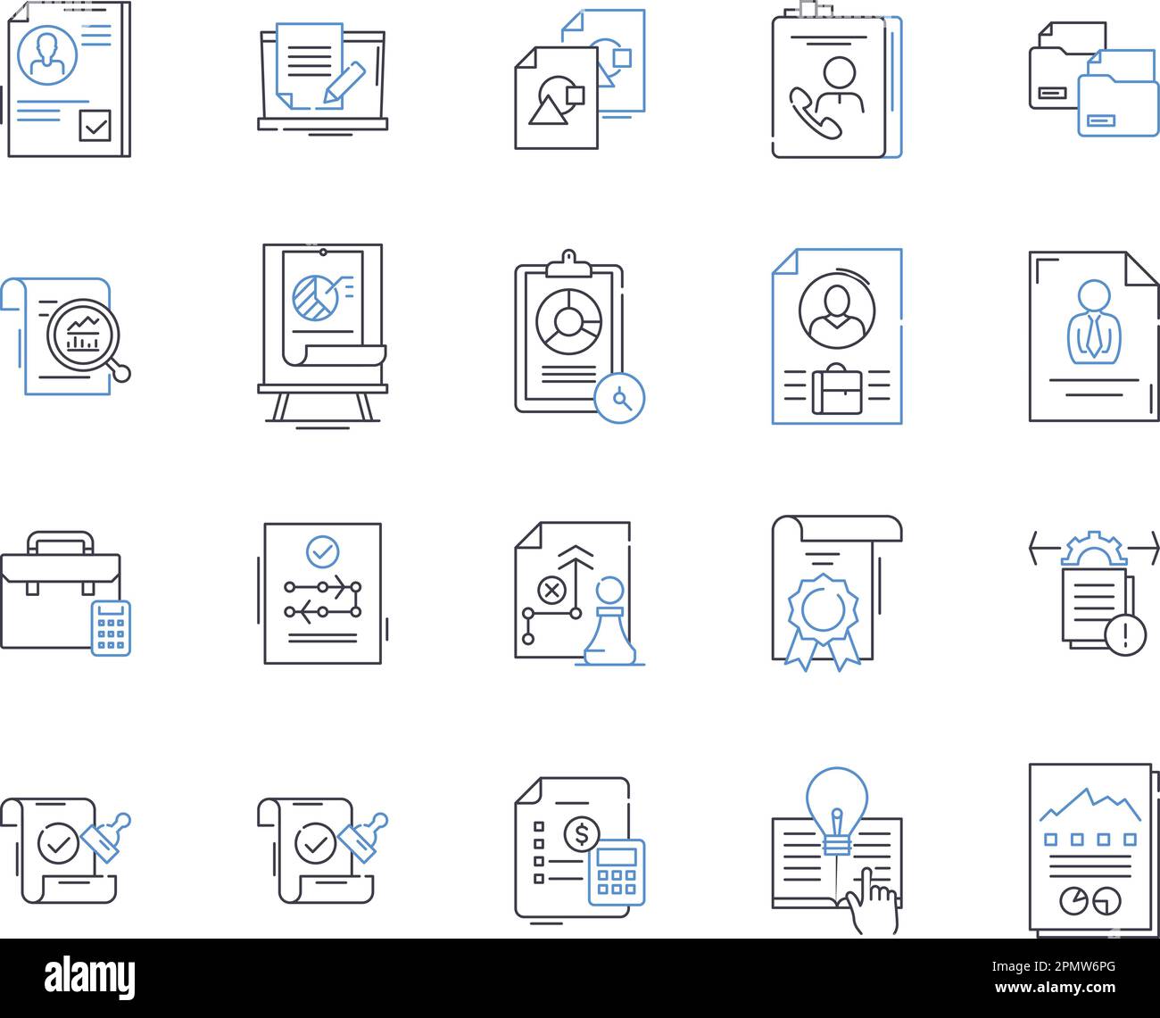 Business documents outline icons collection. Contracts, Policies, Invoices, Letters, Reports ...