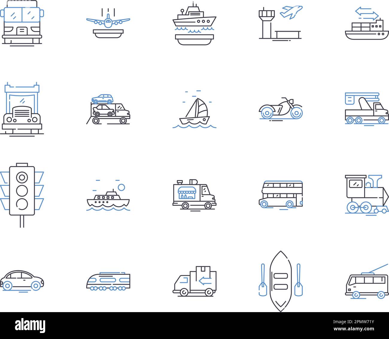 Transport and travel outline icons collection. Logistics, Planes, Boats ...