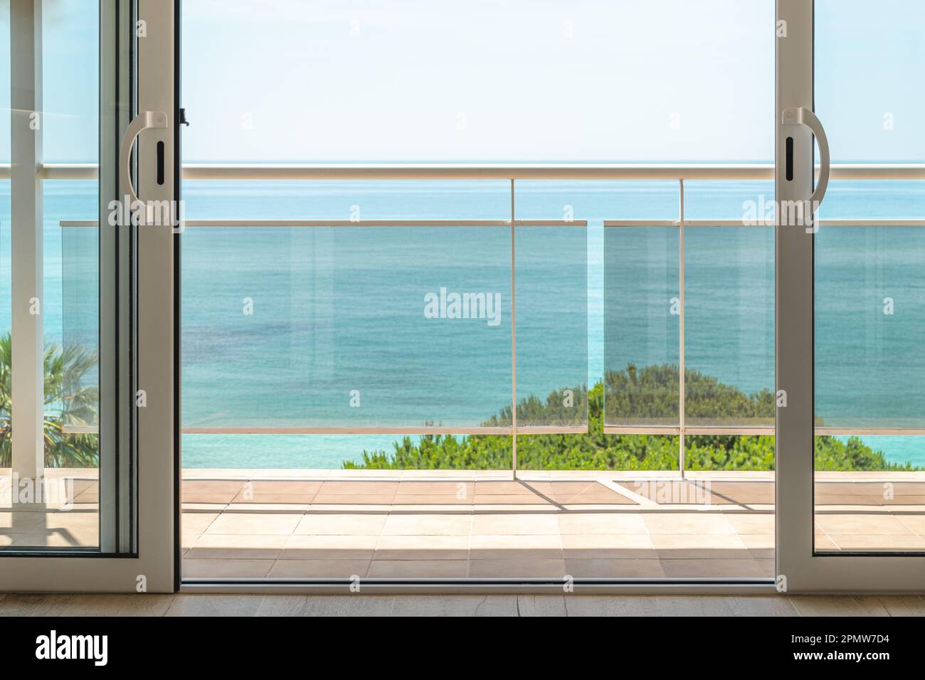 Breathtaking view from a hotel room through a panoramic window with a ...