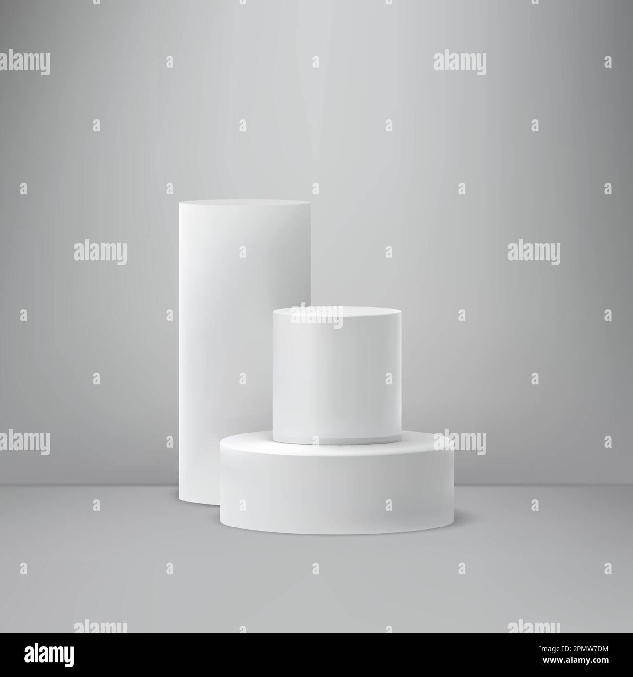 Abstract white room with realistic white cylindrical podium, minimal ...