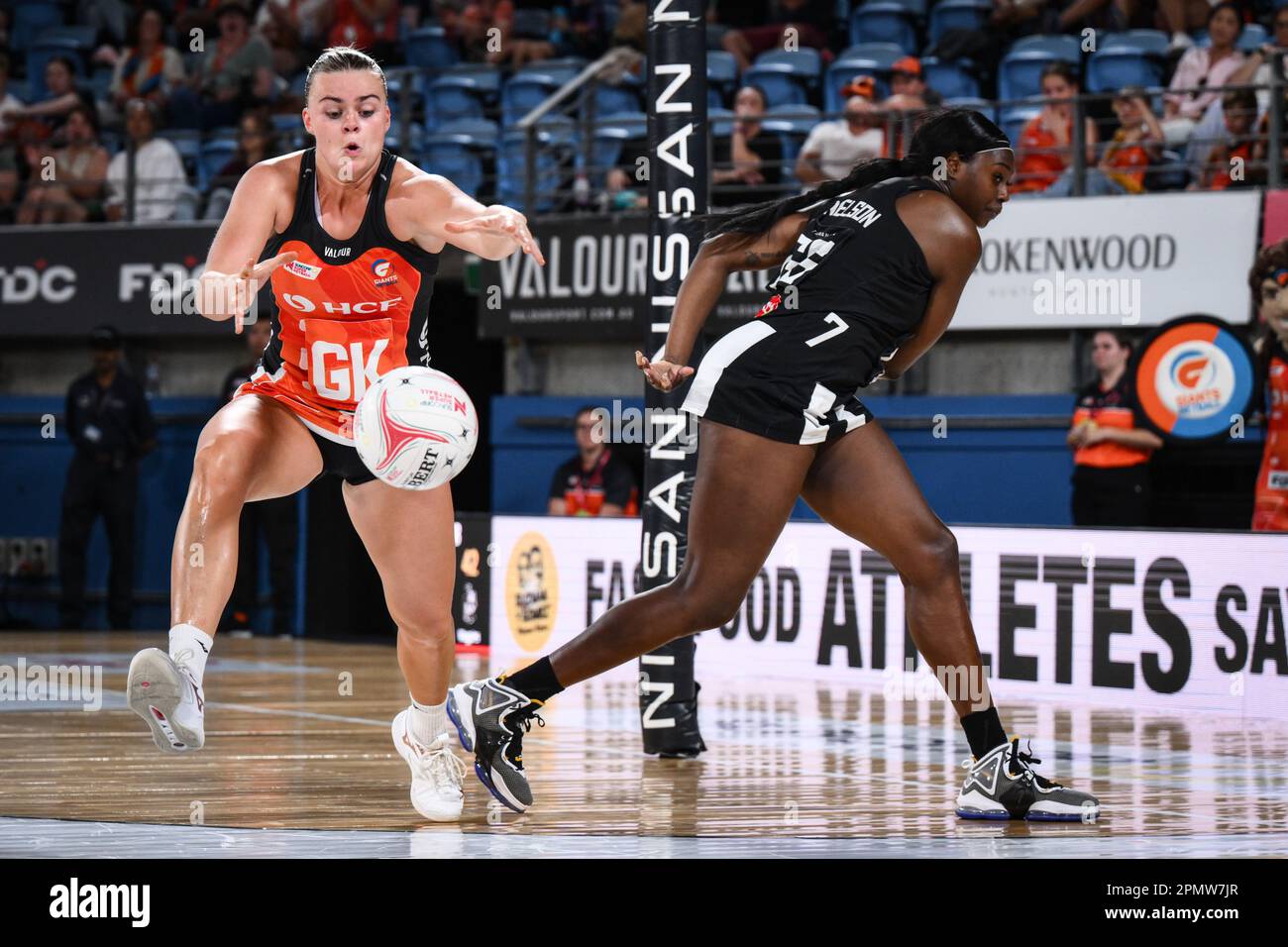 Matilda McDonell of the Giants and Shimona Nelson of the Magpies ...