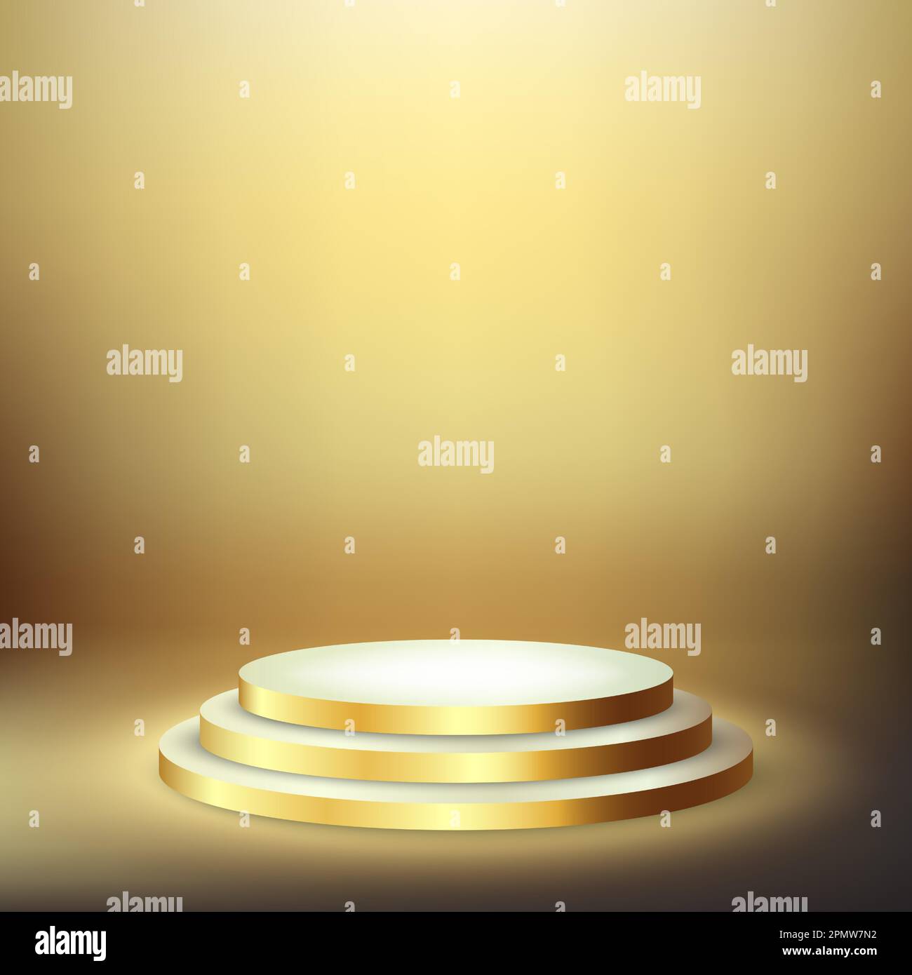 Golden podium with a spotlight on a dark background. First place, fame ...