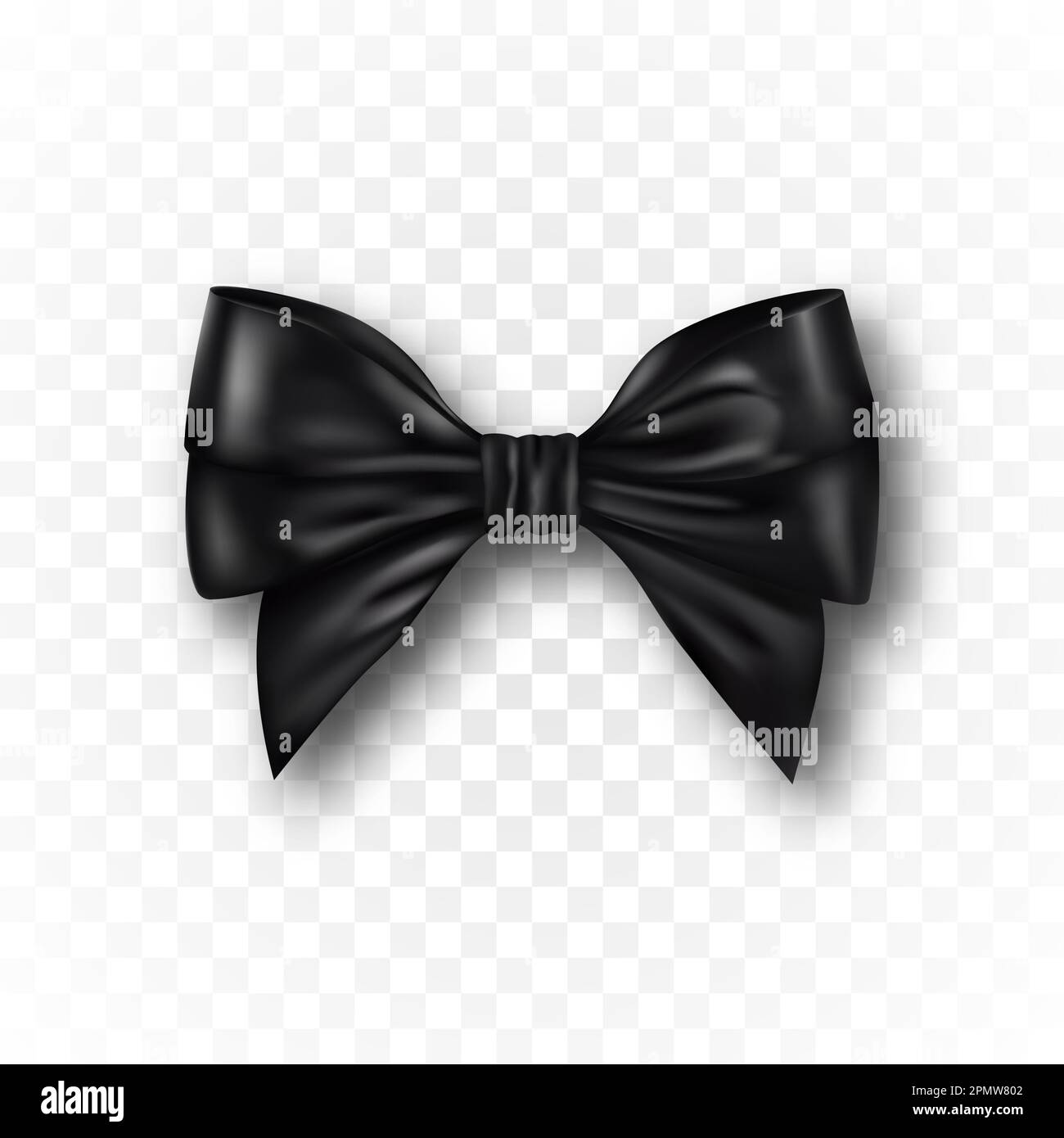 Black realistic silk bow with shadow on a transparent background ...