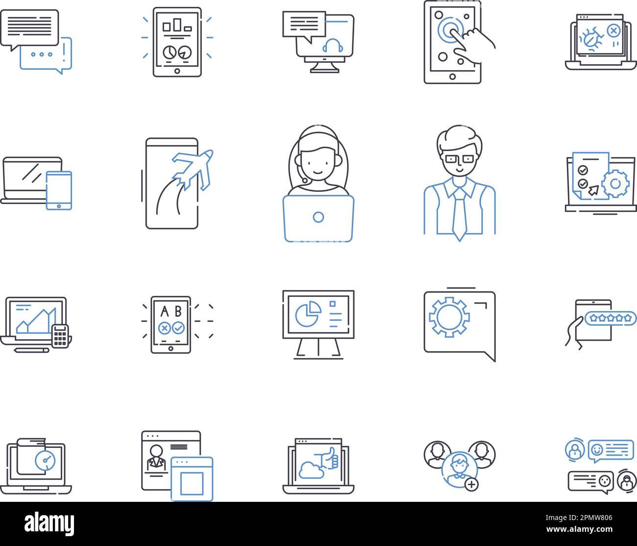 Management and content outline icons collection. management, content ...