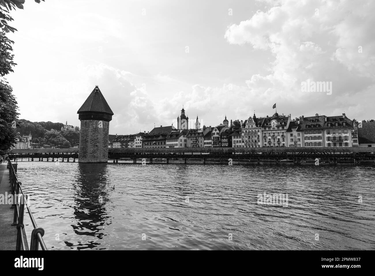 City of Lucerne with Chapel Bridge Tower in a Sunny Day in Switzerland ...