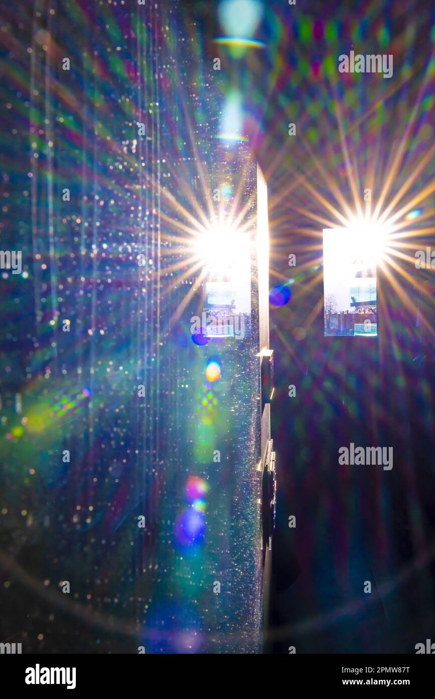 Double Window View Reflected in a Mirror with Sunbeam and Lens Flare in ...