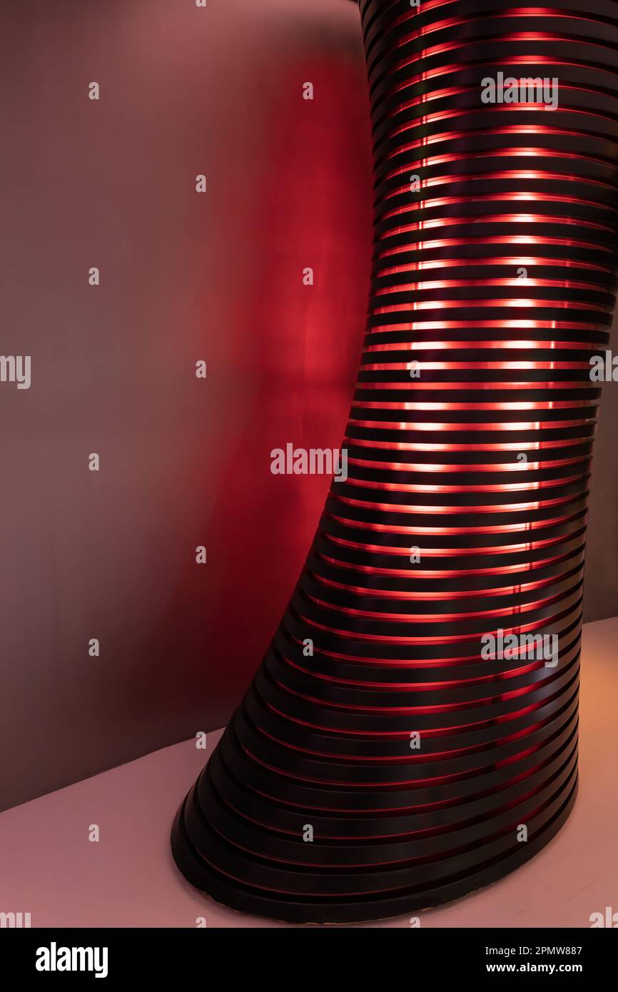 Illuminated Red Stripes on a Modern Column in Switzerland Stock Photo ...