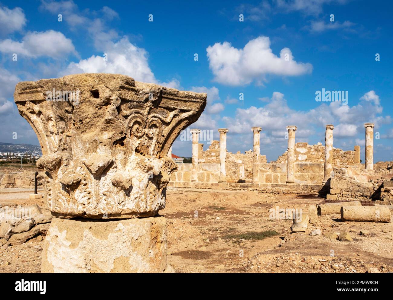 Roman columns, Paphos archaeological park, Kato Paphos, Cyprus Stock ...