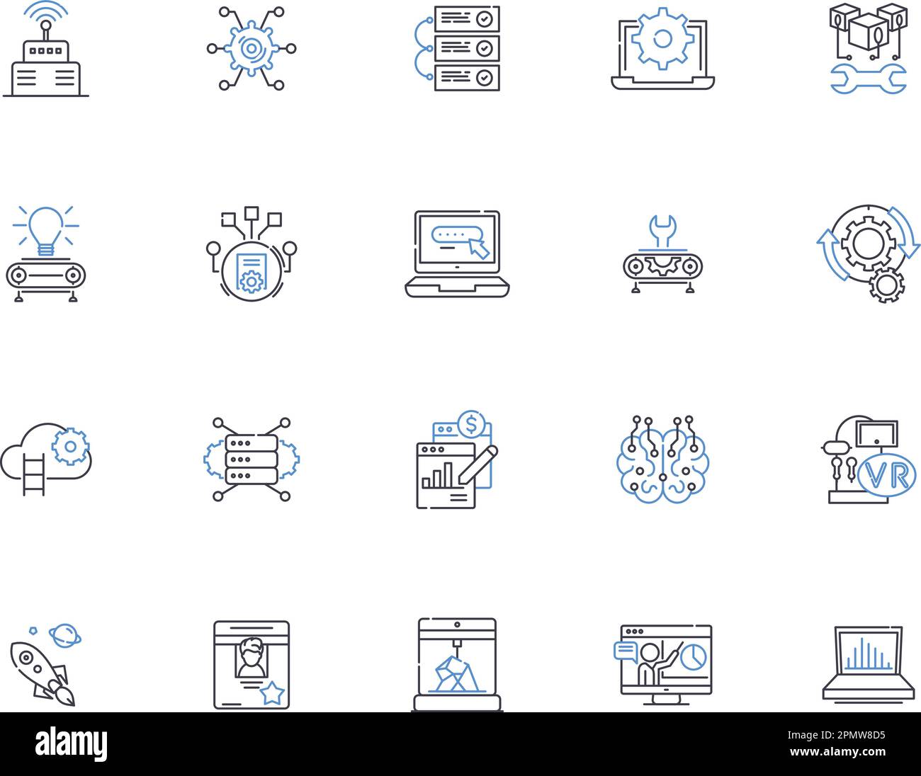 Automation Outline Icons Collection Robotic Process Machine