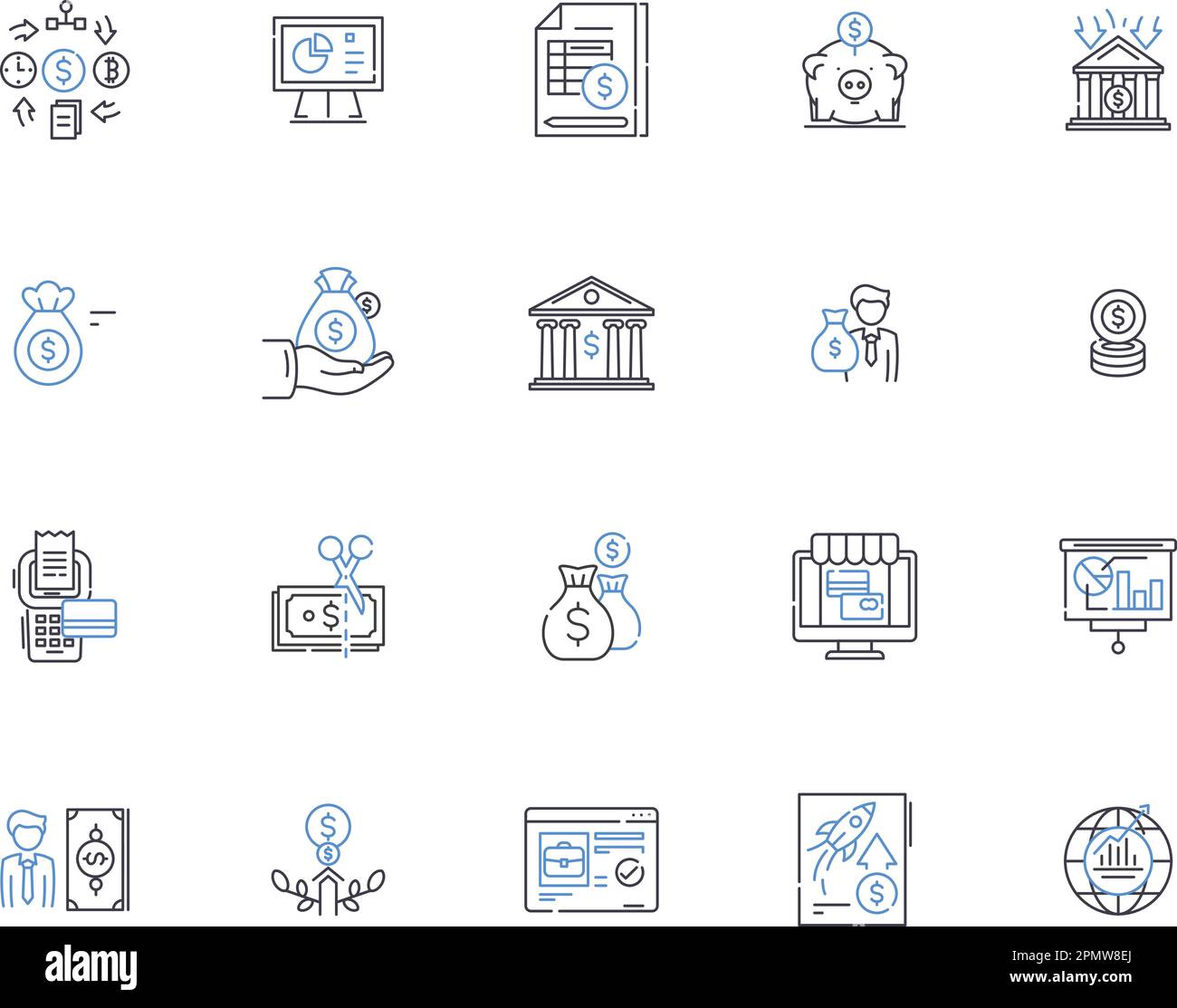 Finance, banking outline icons collection. Banking, Finance, Investment ...