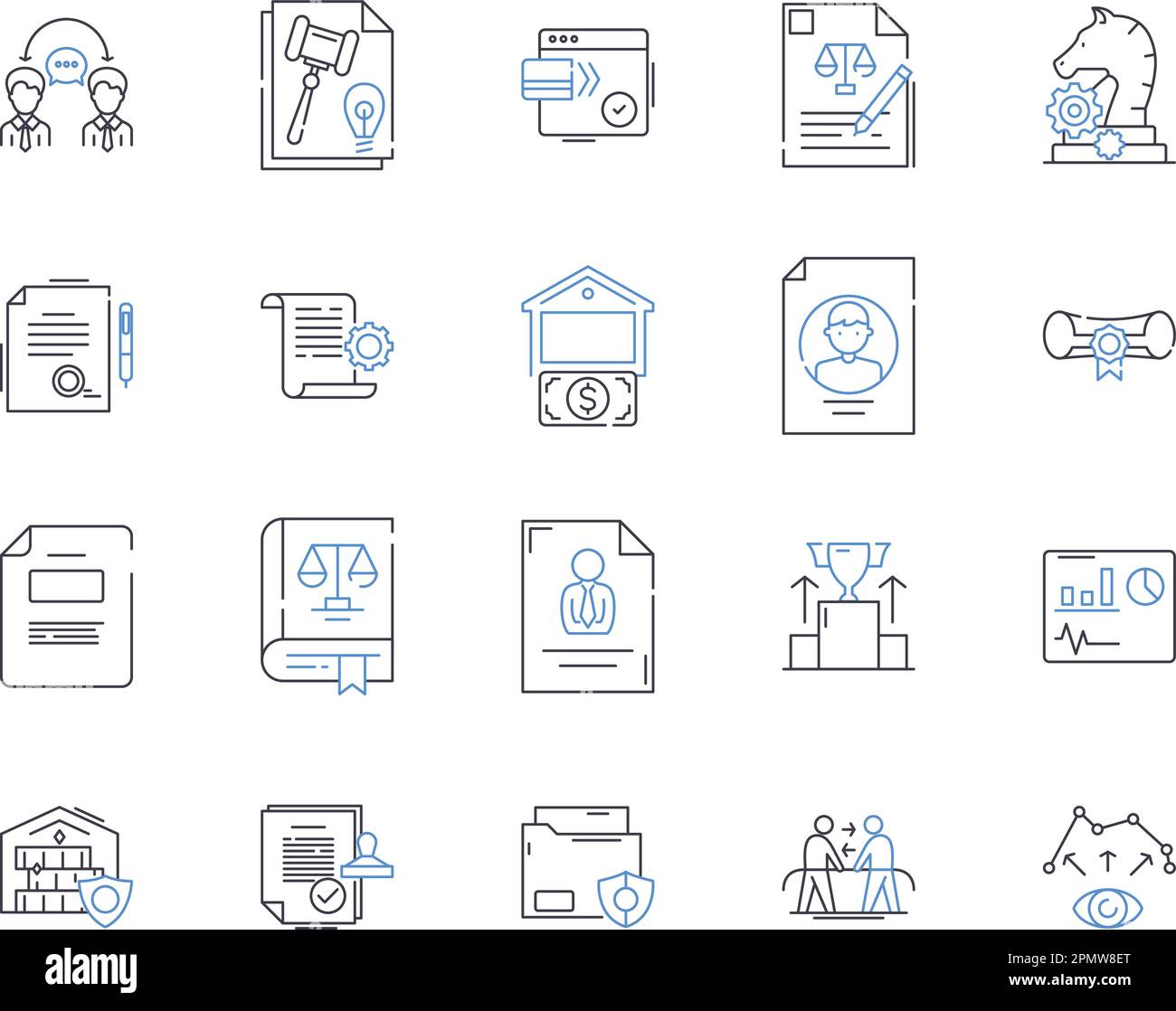 Legal management outline icons collection. Law, Management, Litigation, Compliance, Risk ...