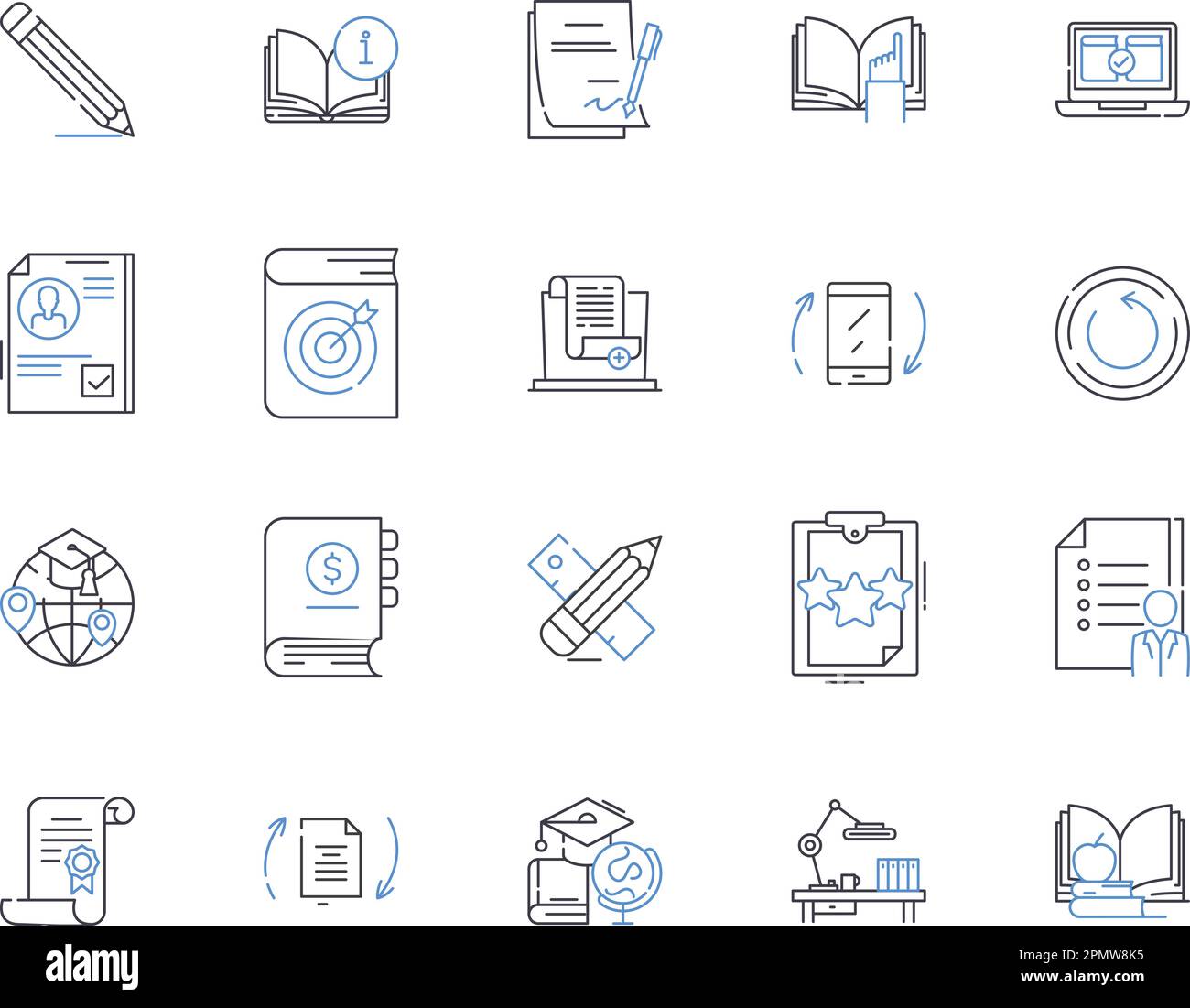 Stationery outline icons collection. Pen, Paper, Notebook, Pencil ...