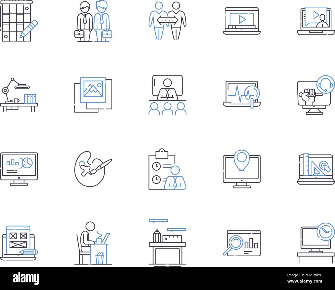 Business workflow outline icons collection. Management, Automation ...