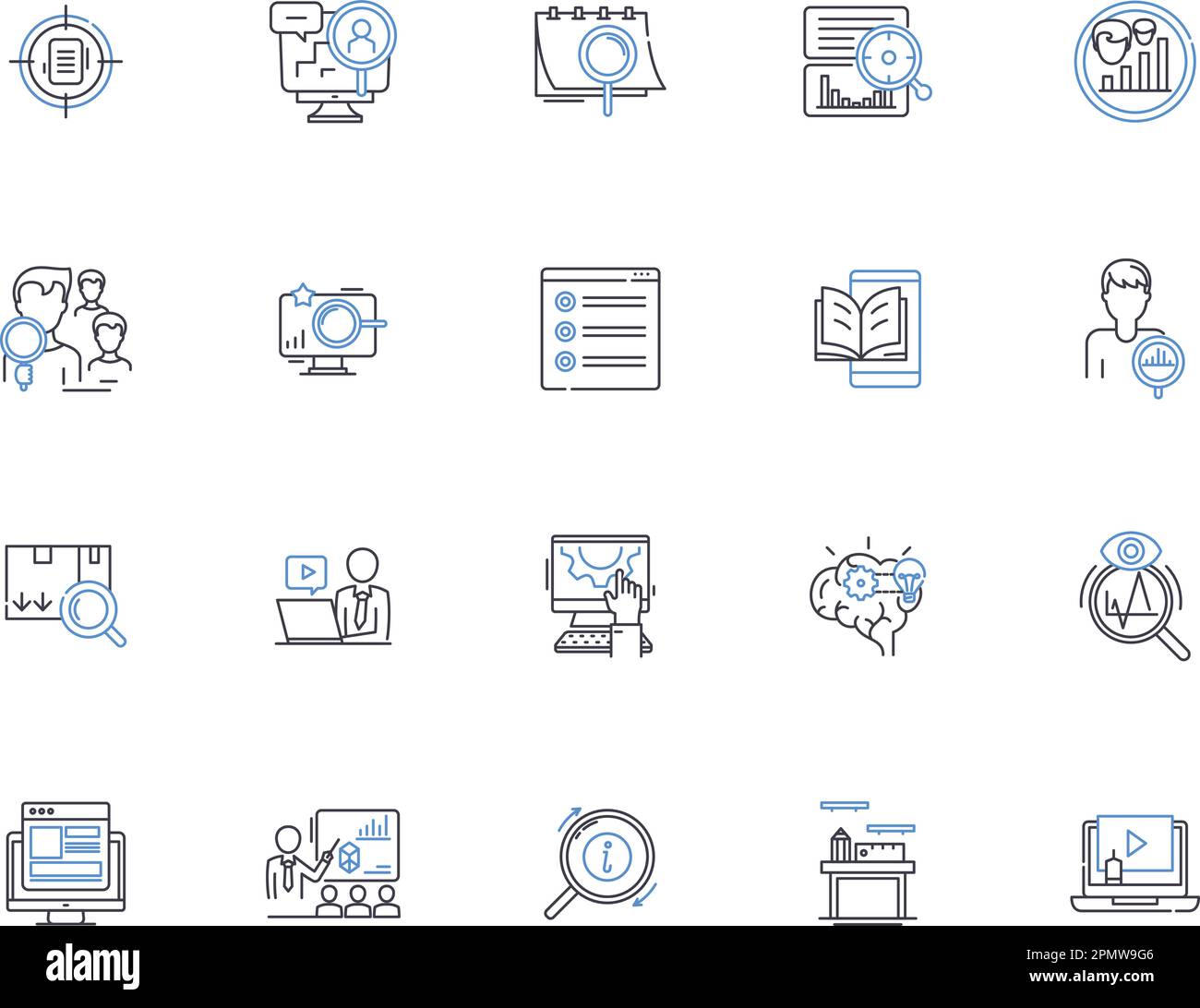 Research and development outline icons collection. Research ...