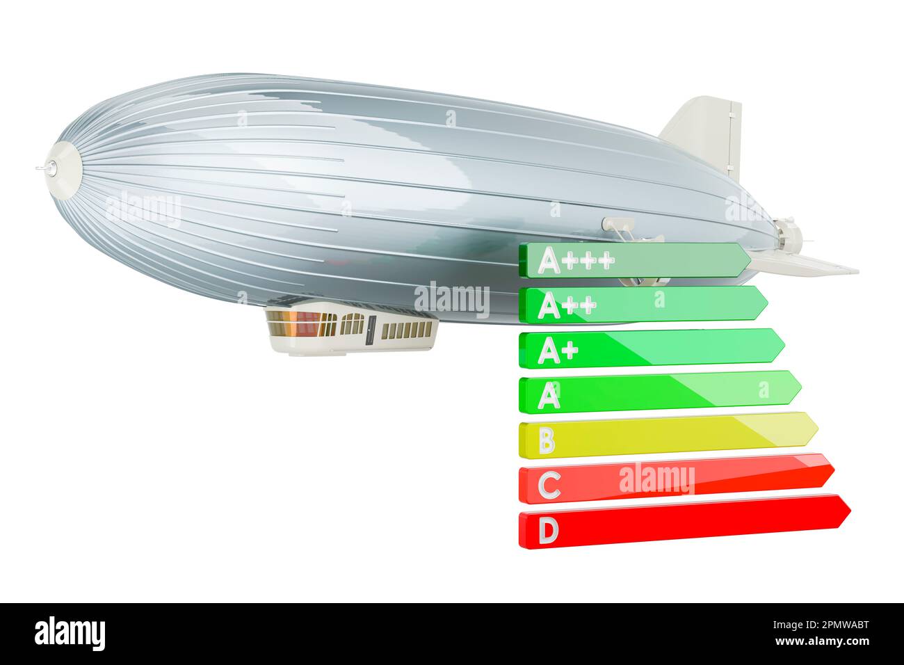 Dirigible balloon with energy efficiency chart, 3D rendering isolated ...