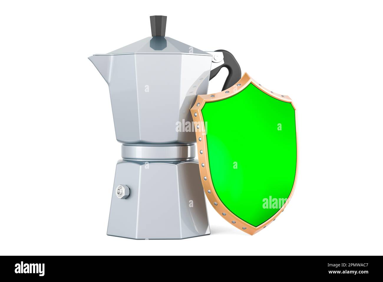 Coffee Maker, Moka Pot with shield, 3D rendering isolated on white ...