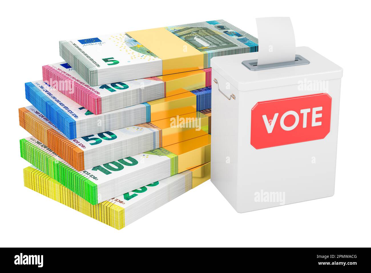 Election ballot box with euro packs. Vote buying concept. 3D rendering ...
