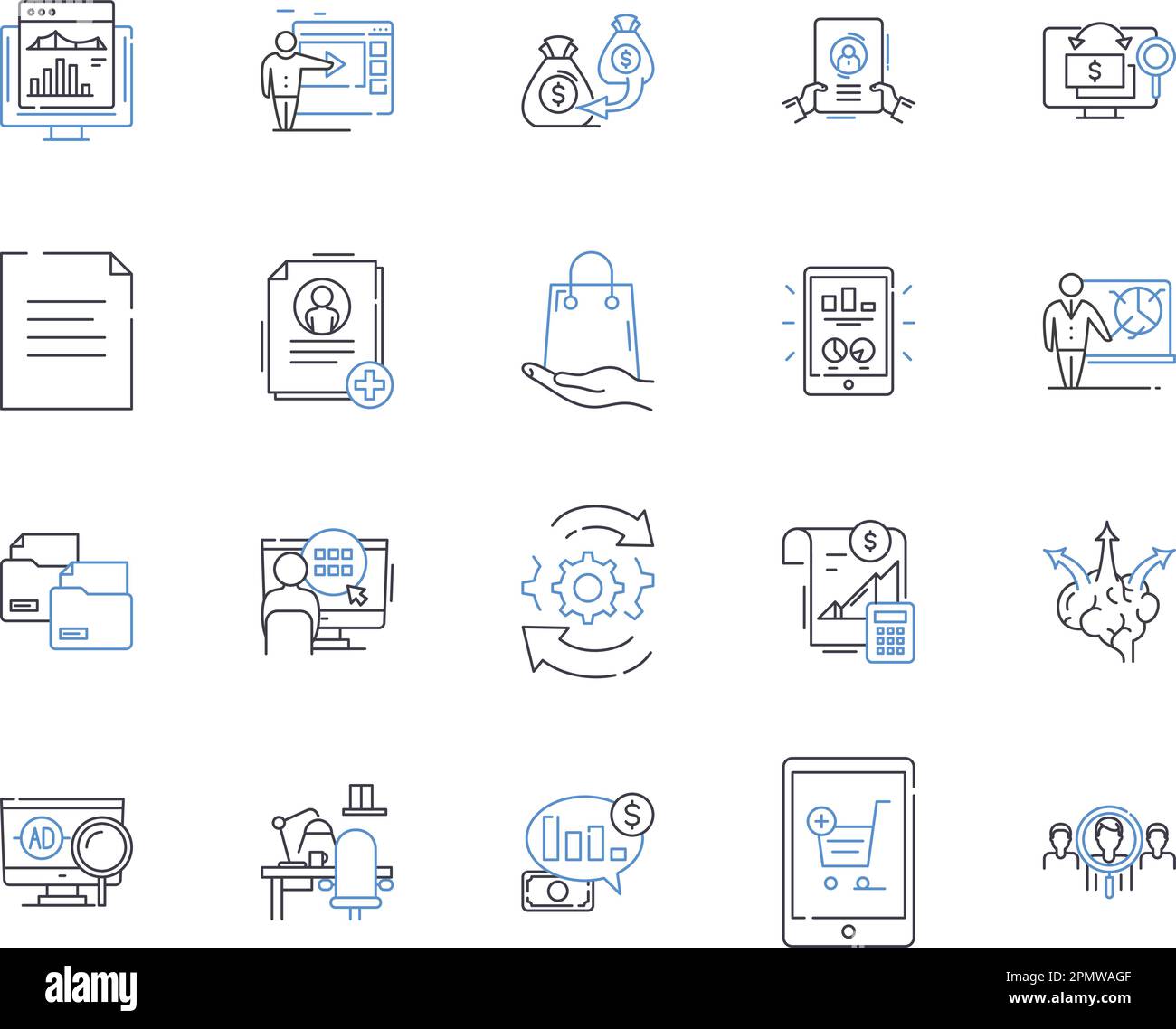 Start up elements outline icons collection. Funding, Resources, Idea ...