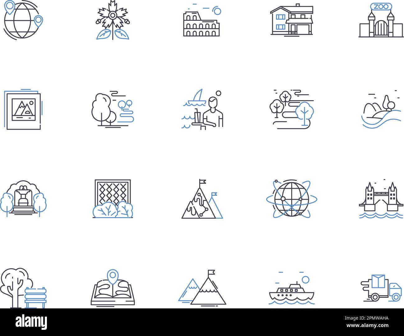 Landscapes outline icons collection. Scenery, Forests, Plains ...