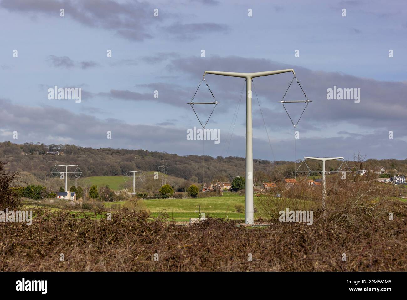 The construction of the Hinkley Point C T Pylons Stock Photo - Alamy