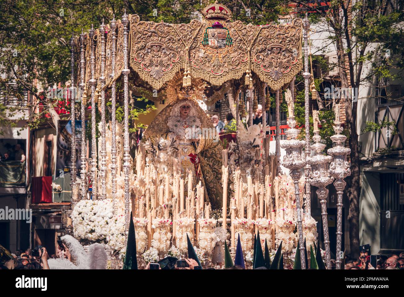 Virgen de la Macarena in the Holy Week procession through the streets ...