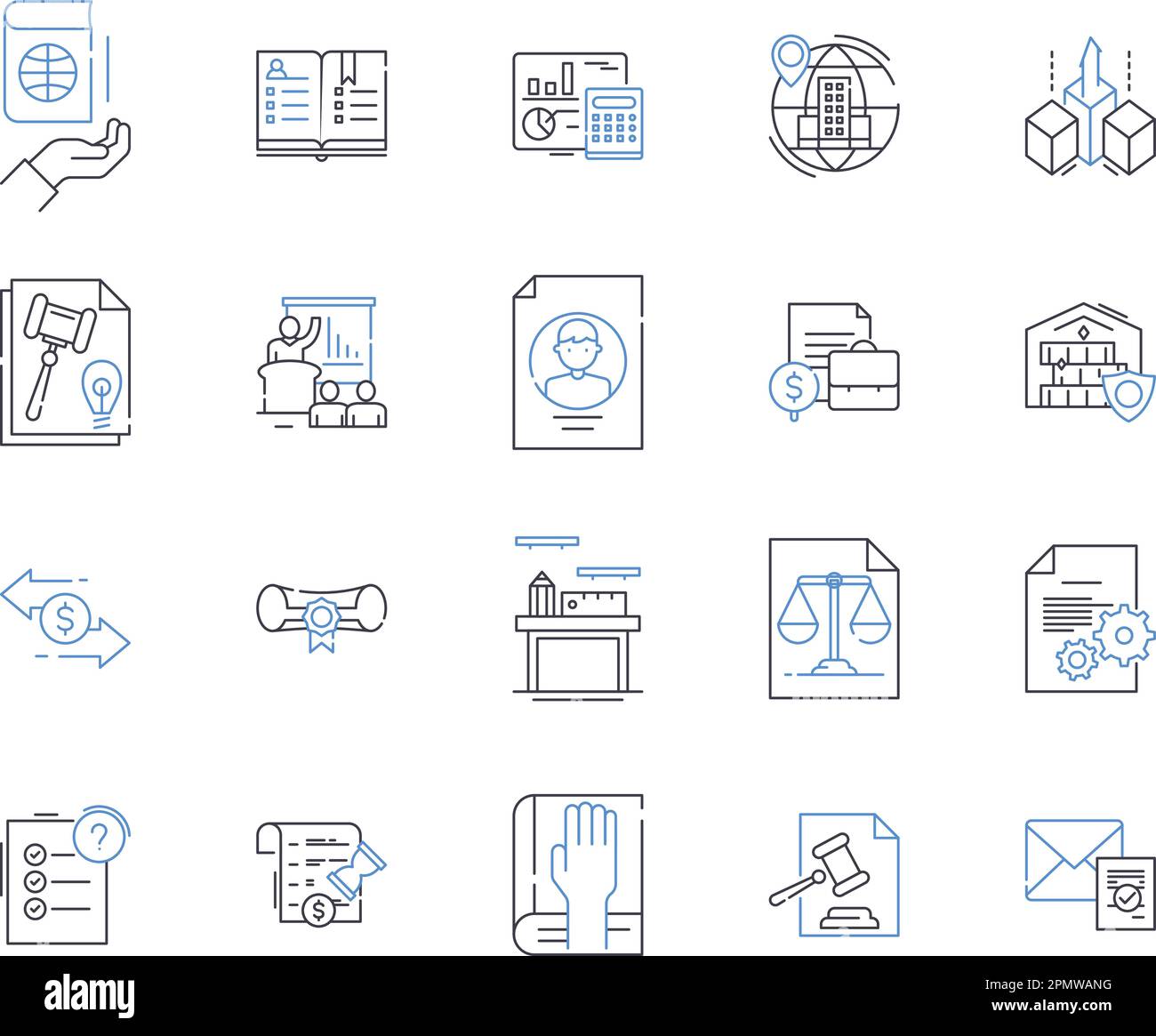Legal department outline icons collection. Lawyer, Attorney, Litigation, Court, Compliance ...