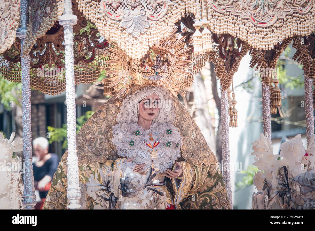 Virgen de la Macarena in the Holy Week procession through the streets ...
