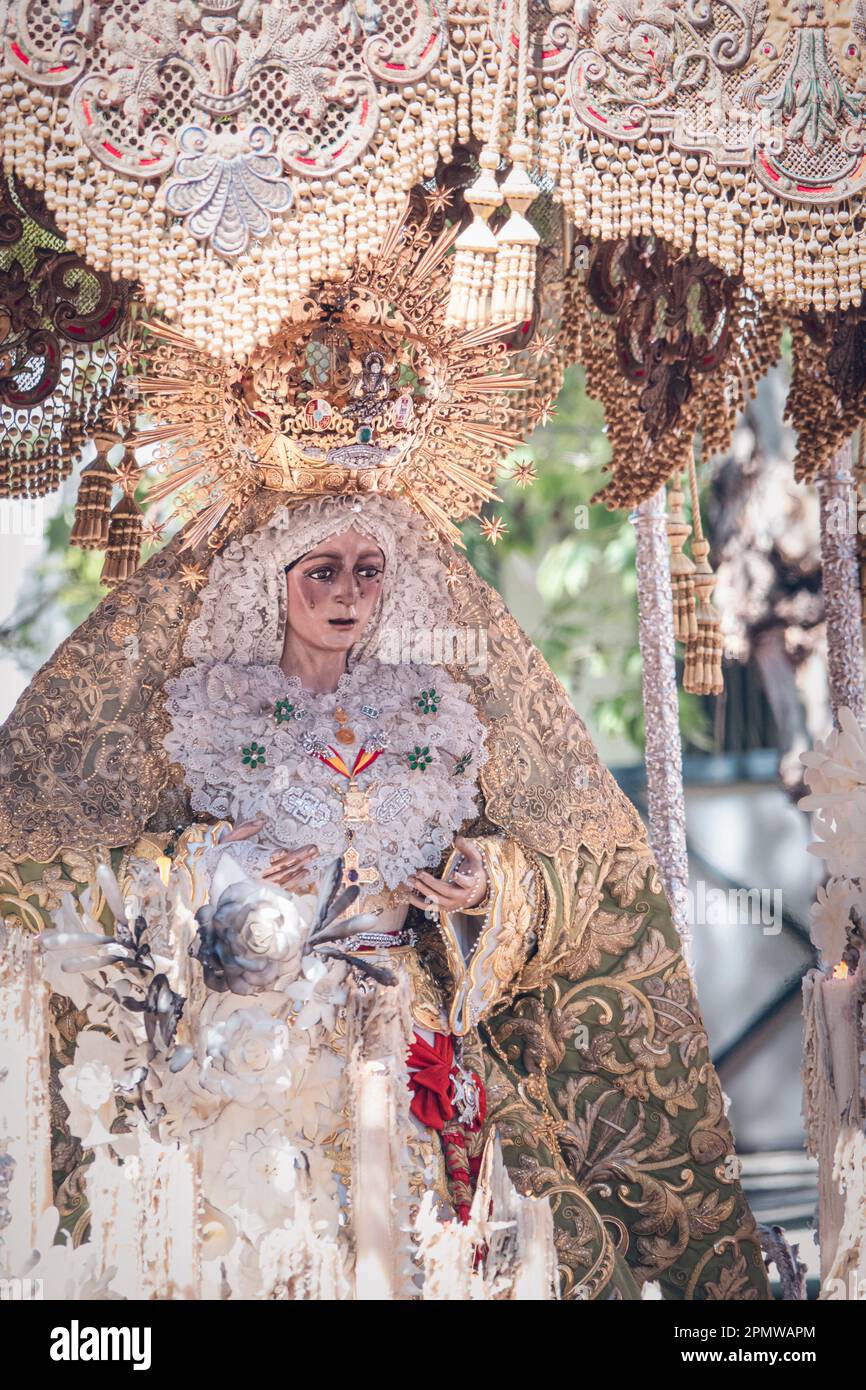 Virgen de la Macarena in the Holy Week procession through the streets ...