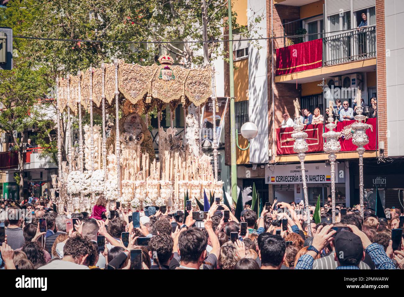 Virgen de la Macarena in the Holy Week procession through the streets ...