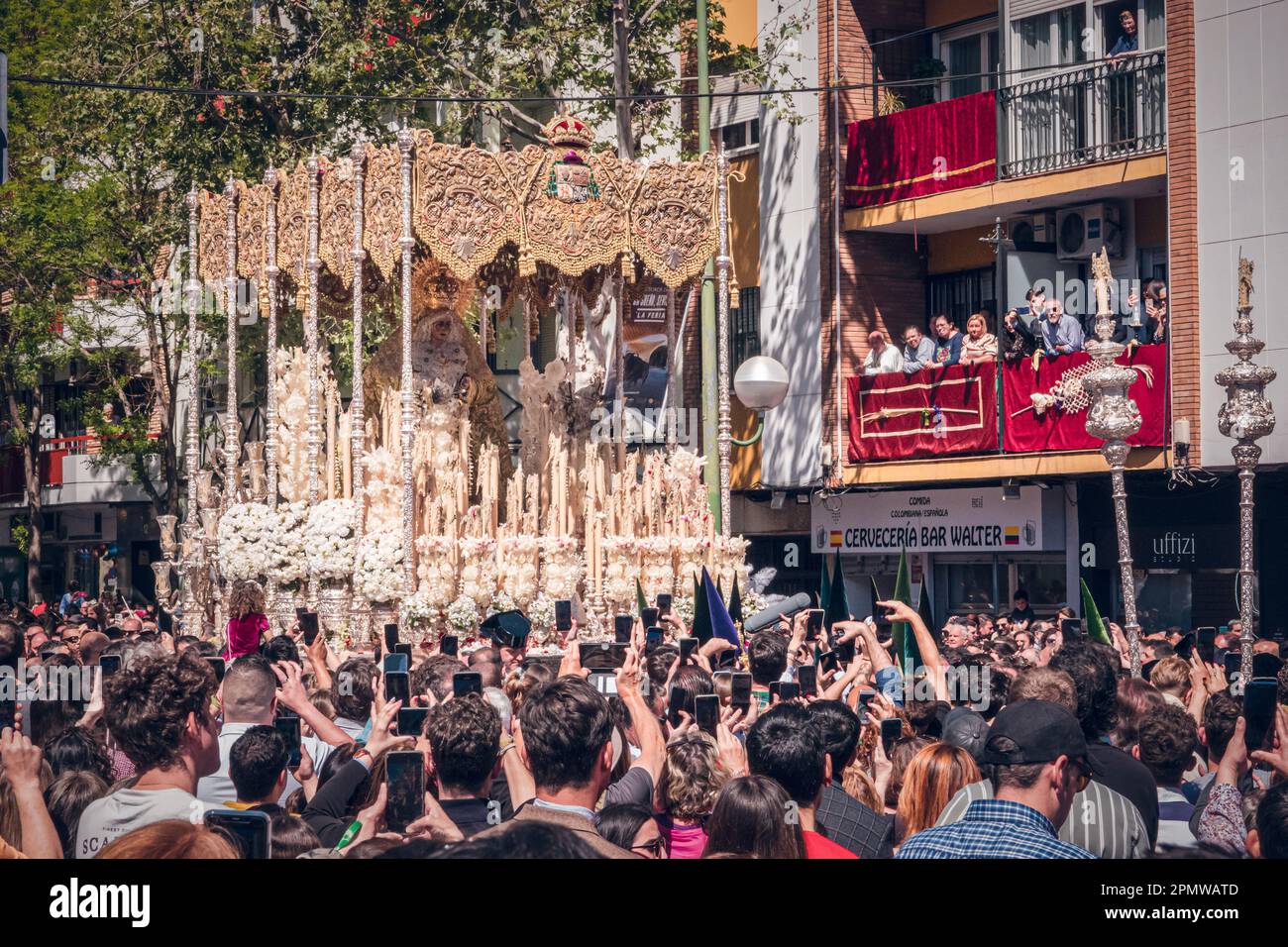 Virgen de la Macarena in the Holy Week procession through the streets ...