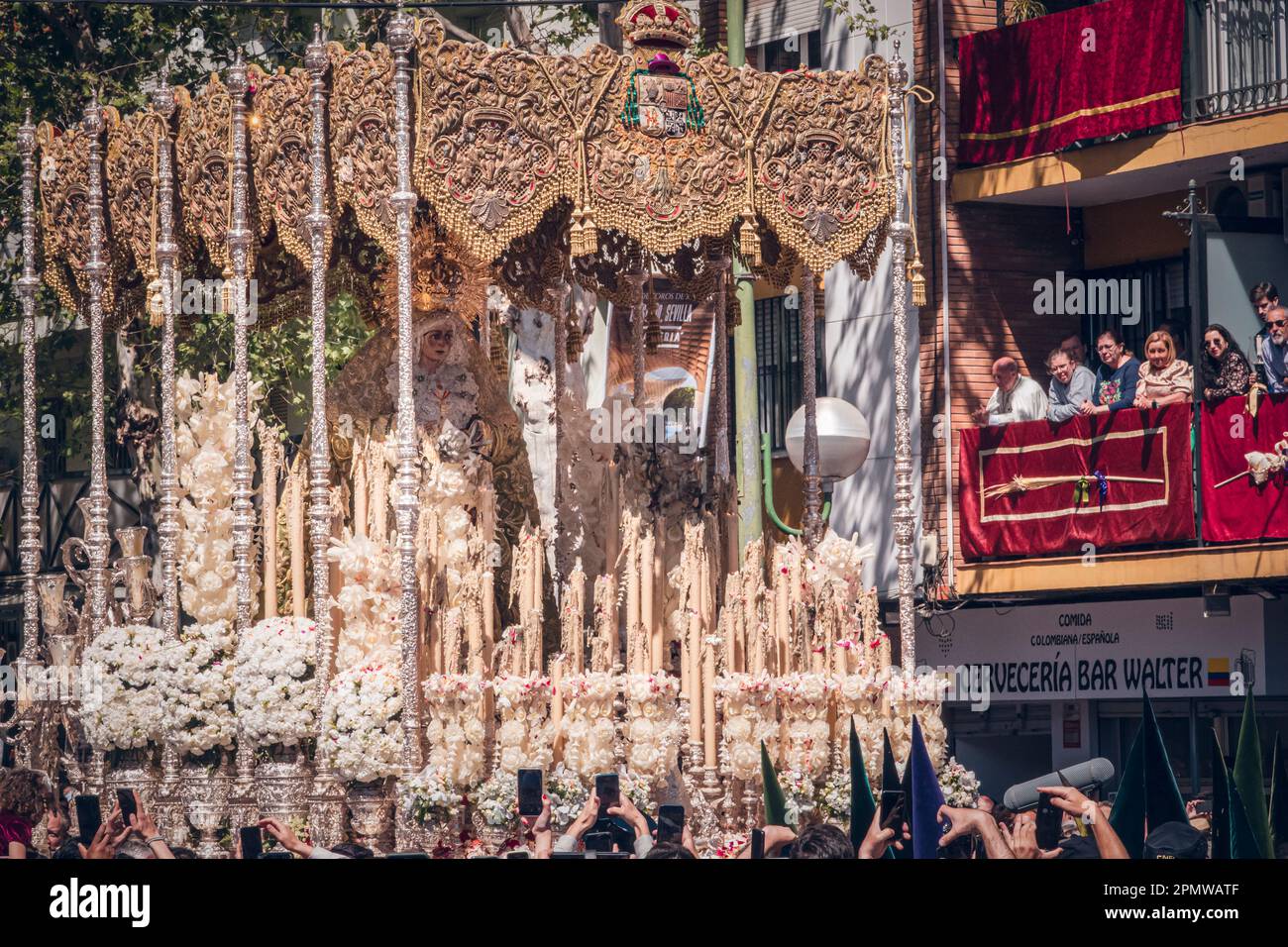 Virgen de la Macarena in the Holy Week procession through the streets ...